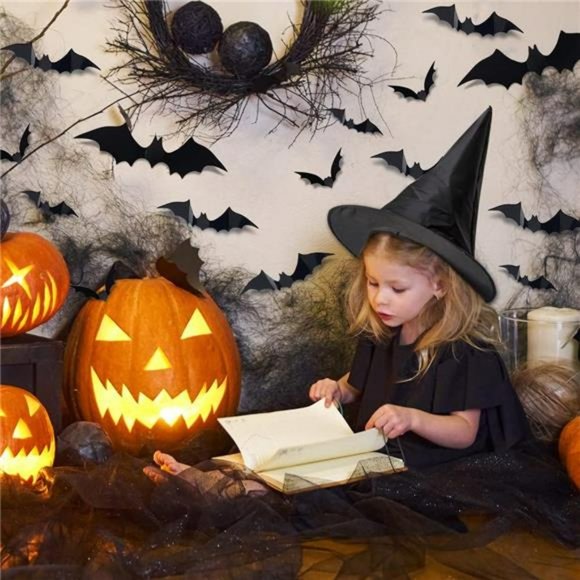 Holiday | 12pack Black Halloween Witch Hats With 3d Bats Wall Decor ...
